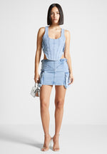 Denim Cargo Corset Top - Mid Blue | Manière De Voir Canada